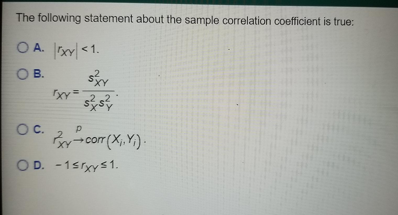 Solved The following statement about the sample correlation | Chegg.com