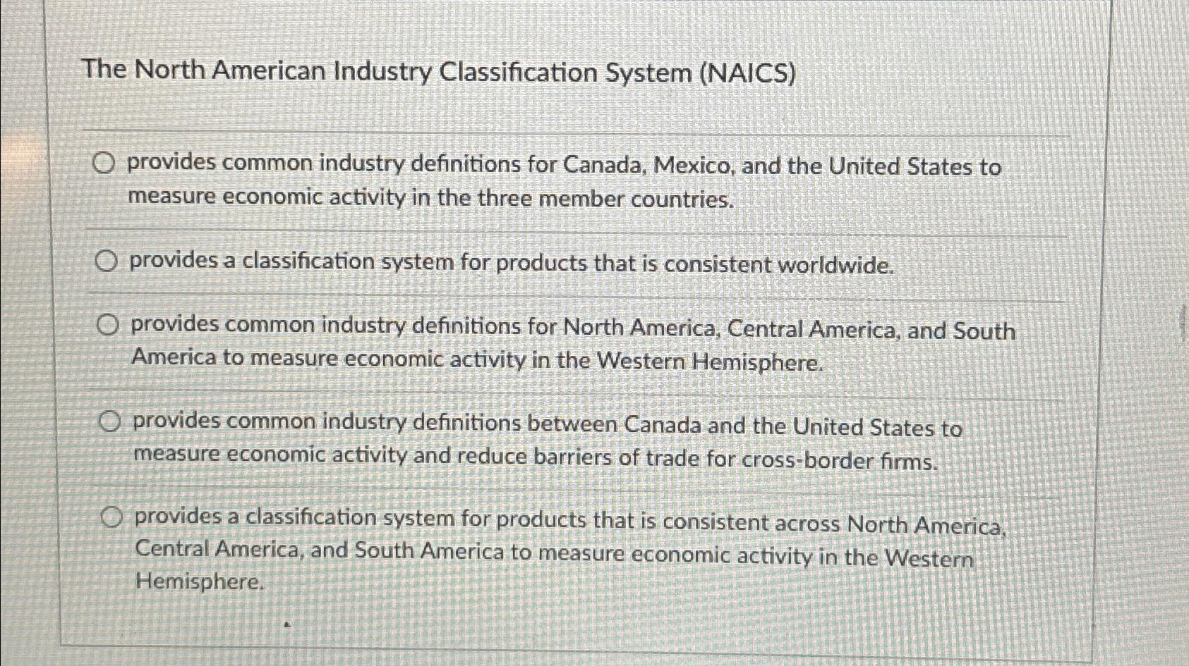 Solved The North American Industry Classification System | Chegg.com