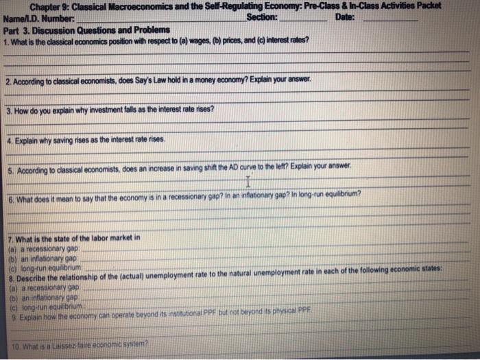 Solved Chapter 9: Classical Macroeconomics and the | Chegg.com