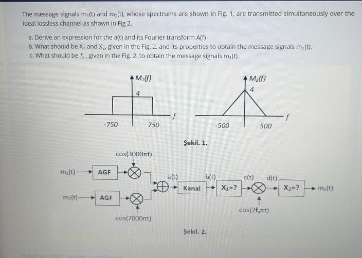 Solved The message signals m (t) and my(t), whose spectrums | Chegg.com