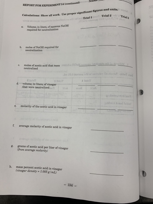 Solved REPORT FOR EXPERIMENT 14 (continued) o | Chegg.com