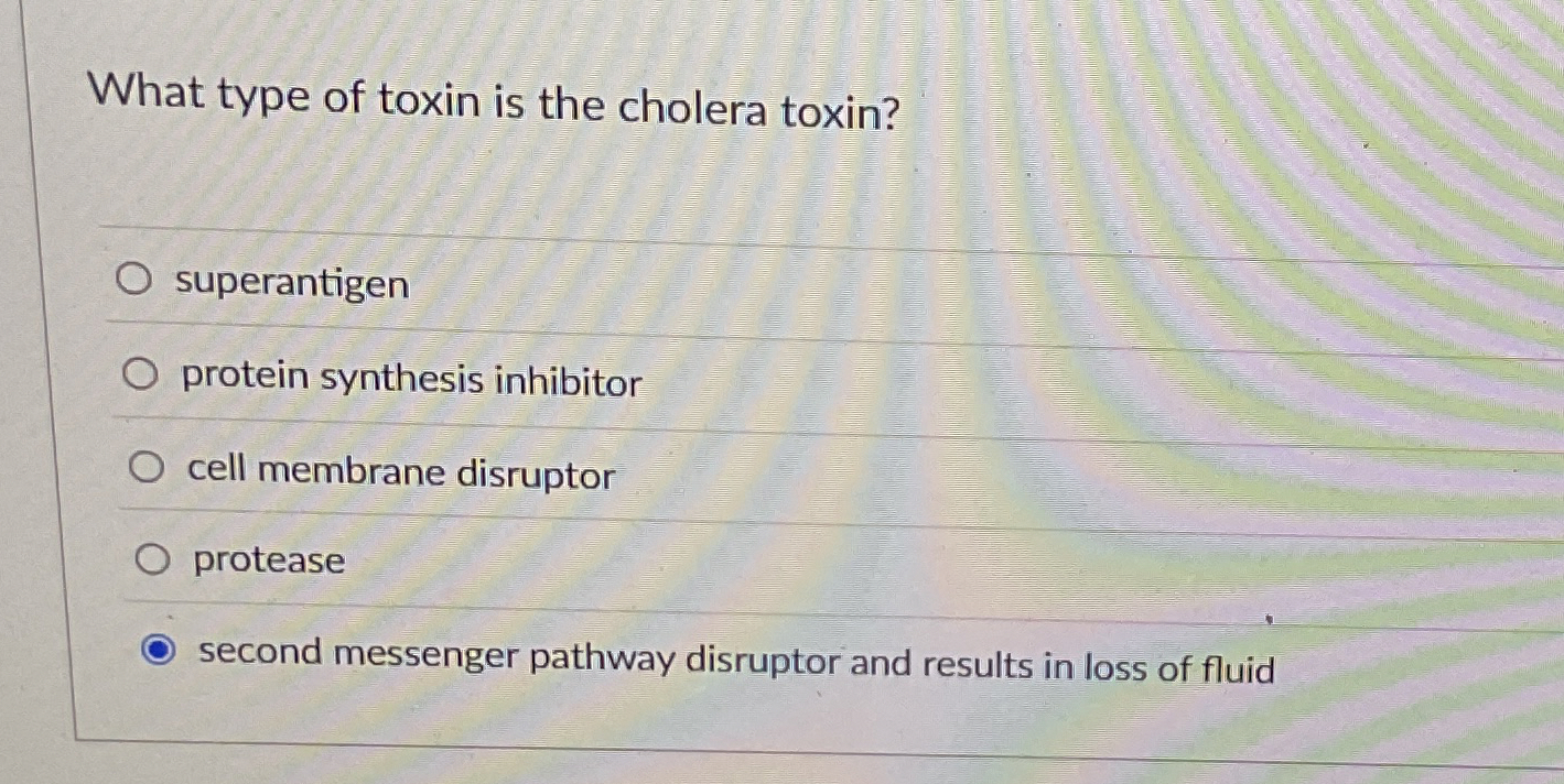 Solved What type of toxin is the cholera | Chegg.com