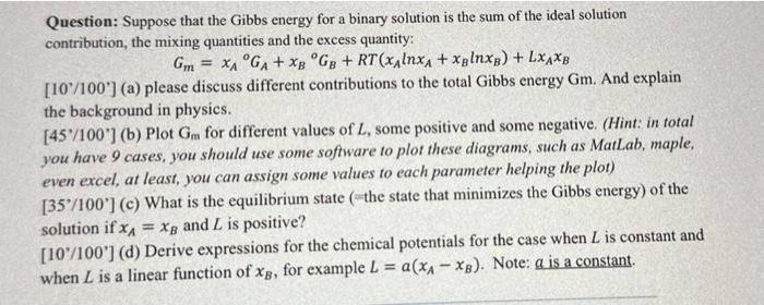 Solved Question: Suppose that the Gibbs energy for a binary | Chegg.com