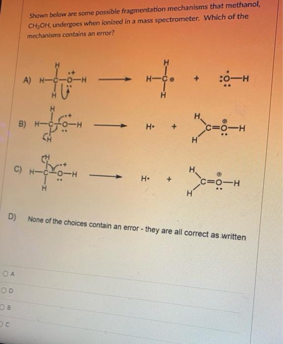 Solved Shown below are some possible fragmentation | Chegg.com