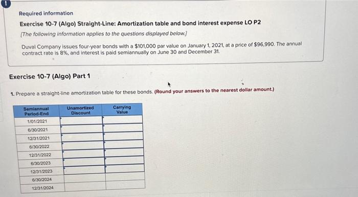 Solved Required information Exercise 10-7 (Algo) | Chegg.com