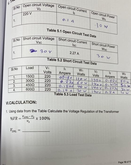 Solved VI.CALCULATION: 1. Using data from the Table | Chegg.com
