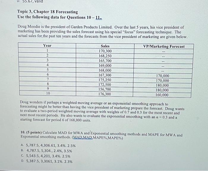 Solved 67, valid Topic 3, Chapter 18 Forecasting Use the | Chegg.com