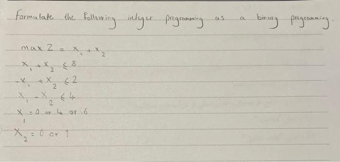 Solved Formulate the follawing intyger progromming as a | Chegg.com