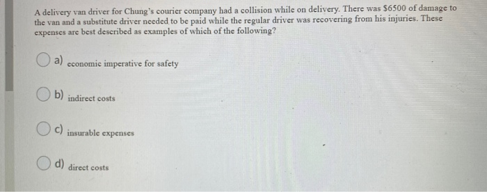 Solved A delivery van driver for Chung's courier company had | Chegg.com