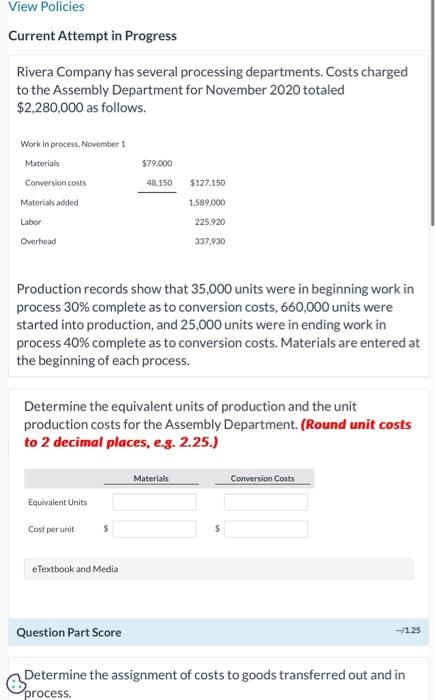 View Policies Current Attempt in Progress Rivera | Chegg.com