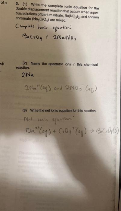 Solved 3. (1) Write the complete lonic equation for the | Chegg.com