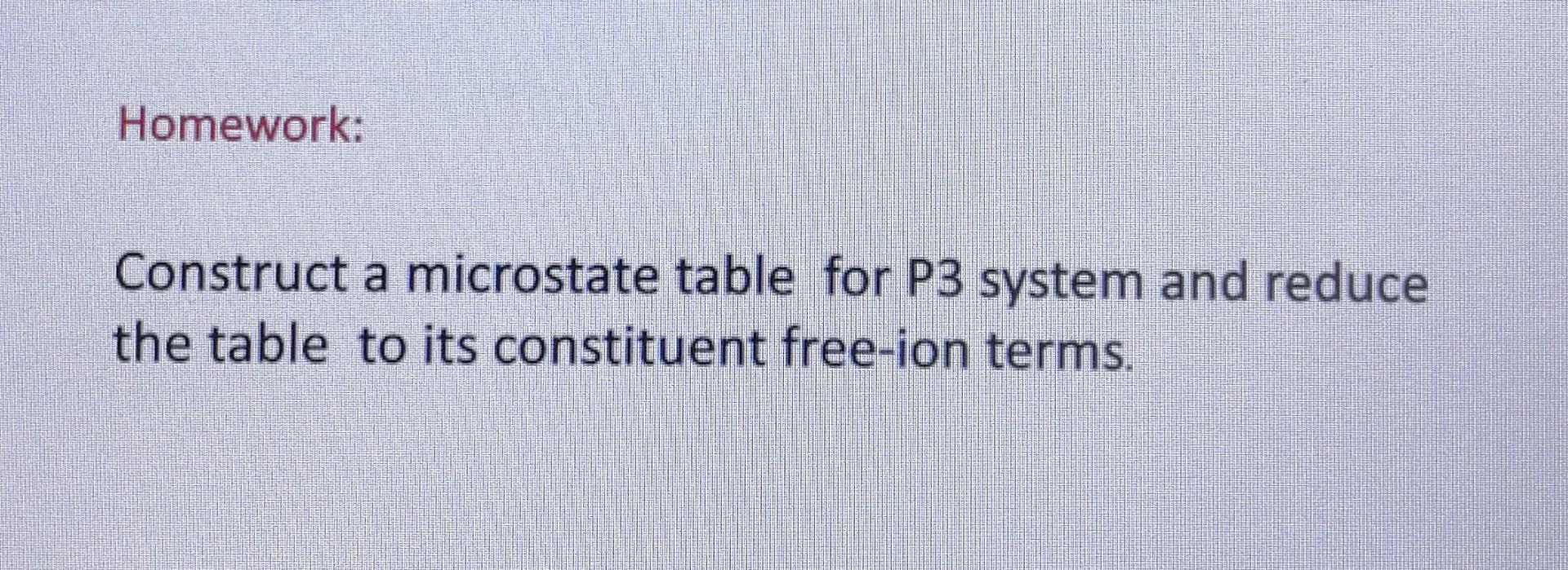 Solved Homework: Construct a microstate table for P3 system | Chegg.com
