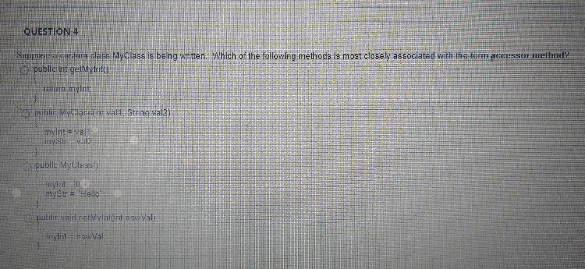 Solved QUESTION 4 Suppose a custom class MyClass is being | Chegg.com