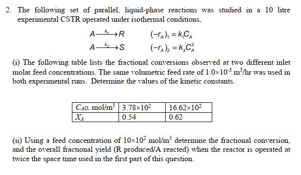 Solved The following set of parallel, liquid-phase reactions | Chegg.com