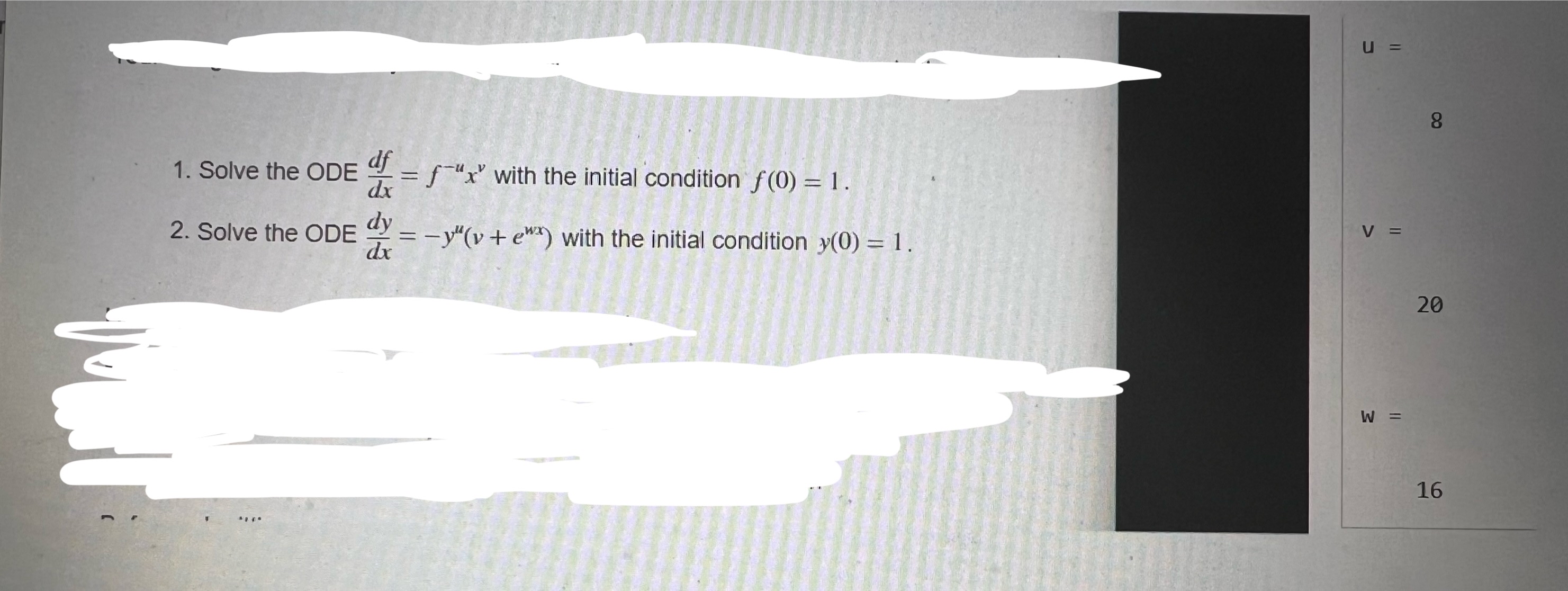 Solved Solve the ODE dfdx=f-uxv ﻿with the initial condition | Chegg.com