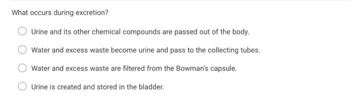 Solved What occurs during excretion? Urine and its other | Chegg.com