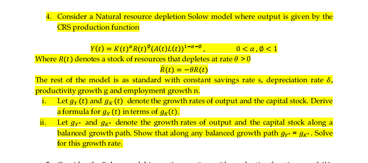Solved 4. Consider a Natural resource depletion Solow model | Chegg.com