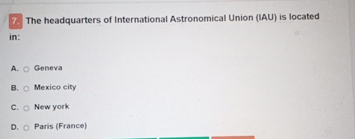 Solved The headquarters of International Astronomical Union | Chegg.com