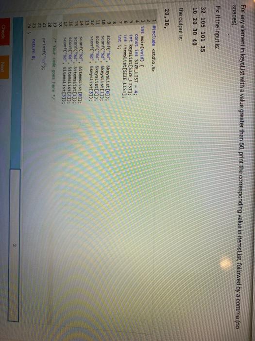 Solved For any element in keysList with a value greater than | Chegg.com