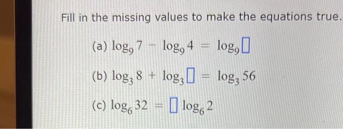 Solved Fill in the missing values to make the equations | Chegg.com