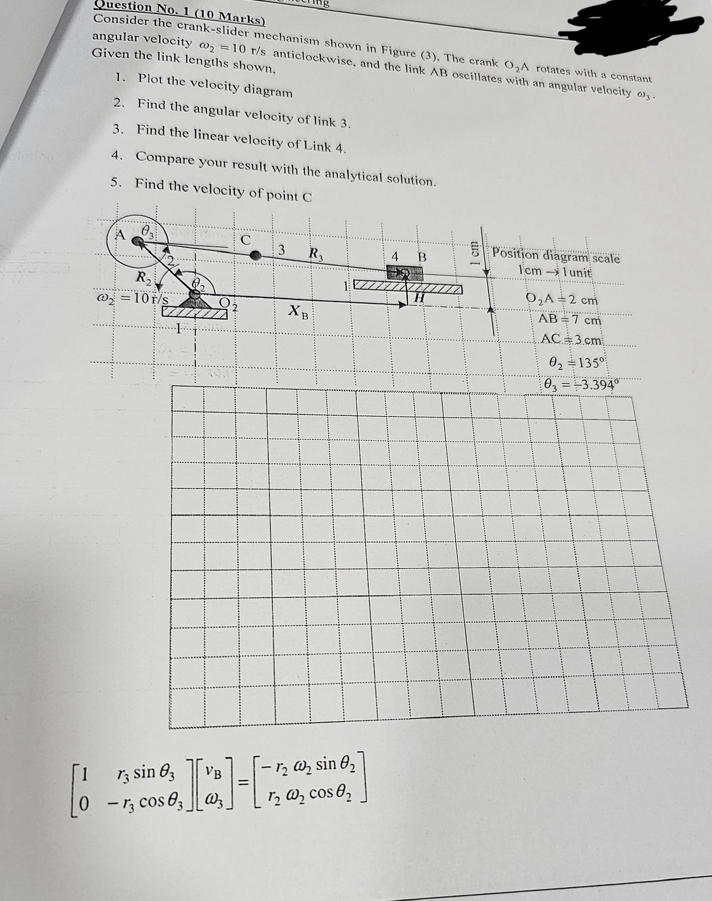 Solved Question No. 1 ( 10 ﻿Marks )Consider the crank-slider | Chegg.com
