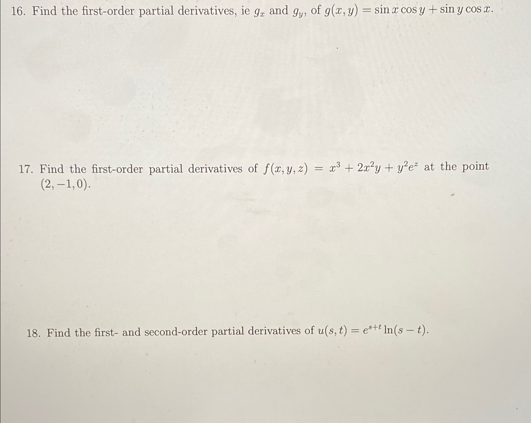 Solved Find the first-order partial derivatives, ie gx ﻿and | Chegg.com