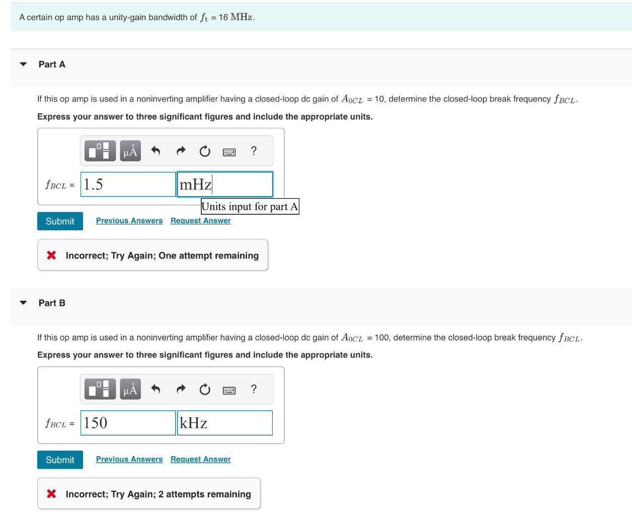 Solved A certain op amp has a unity-gain bandwidth of | Chegg.com