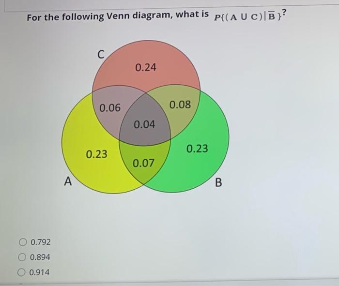 Solved For the following Venn diagram, what is P{(AUC)B)? С. | Chegg.com