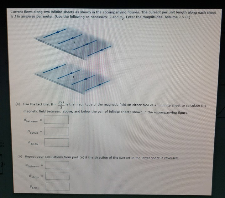 Solved Current flows along two infinite sheets as shown in | Chegg.com