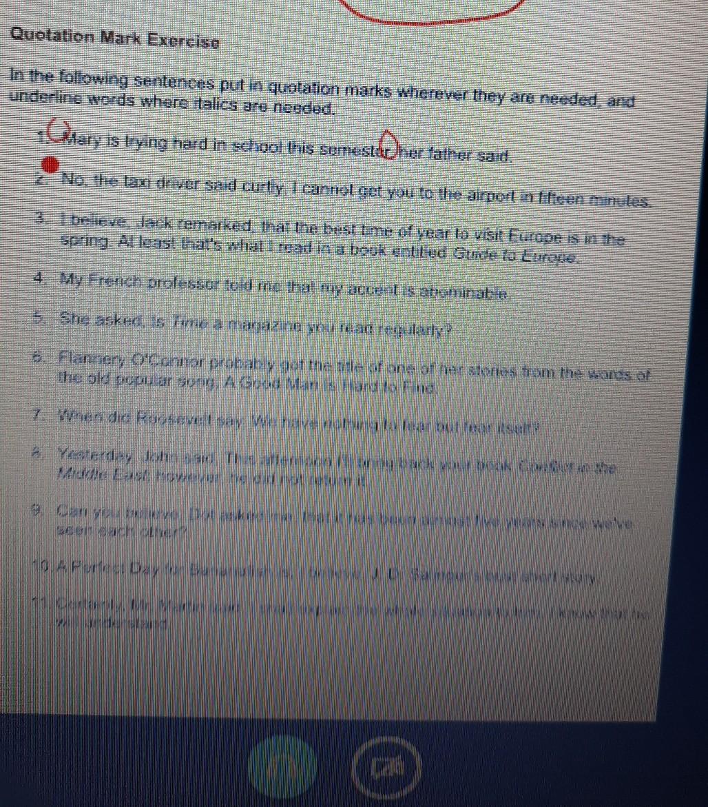 Solved Quotation Mark Exercise In the following sentences | Chegg.com