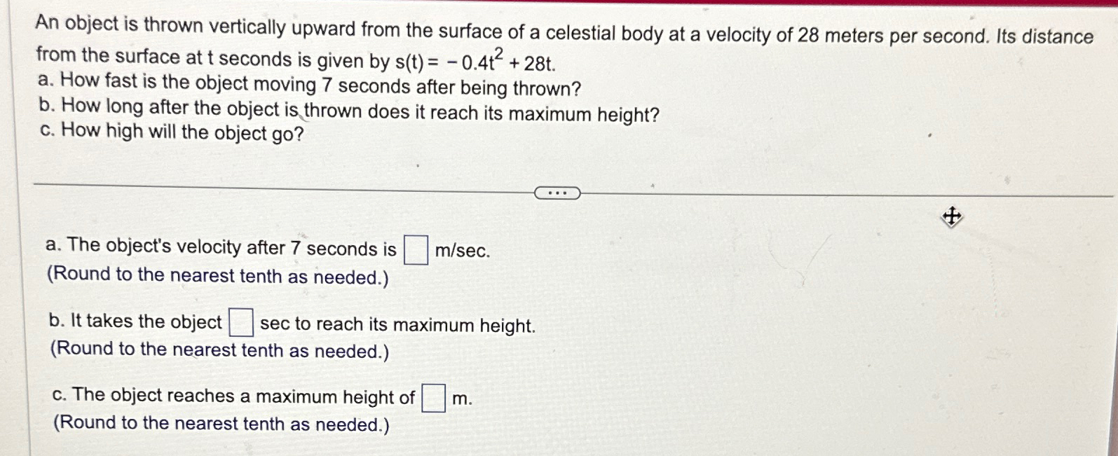 Solved An object is thrown vertically upward from the | Chegg.com
