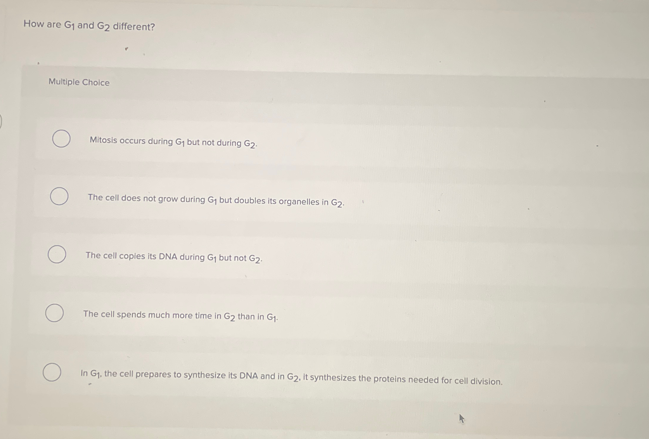 Solved How are G1 ﻿and G2 ﻿different?Multiple ChoiceMitosis | Chegg.com