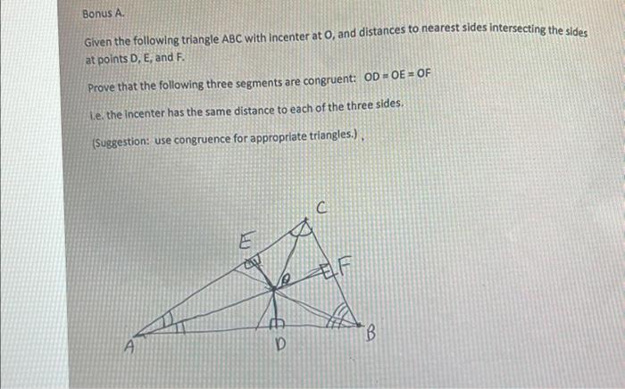 Solved Bonus A. Given the following triangle ABC with | Chegg.com