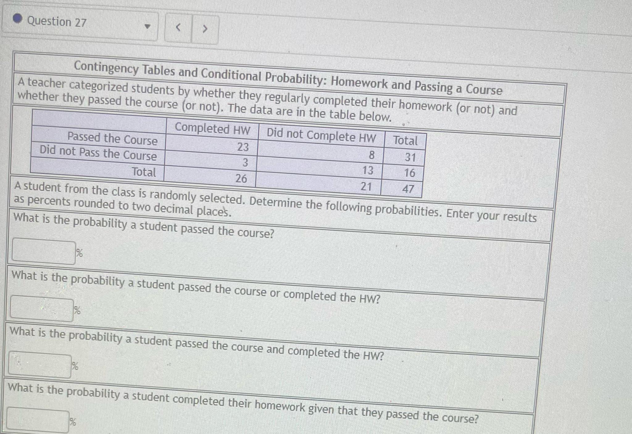 Solved Question 27Contingency Tables and Conditional | Chegg.com