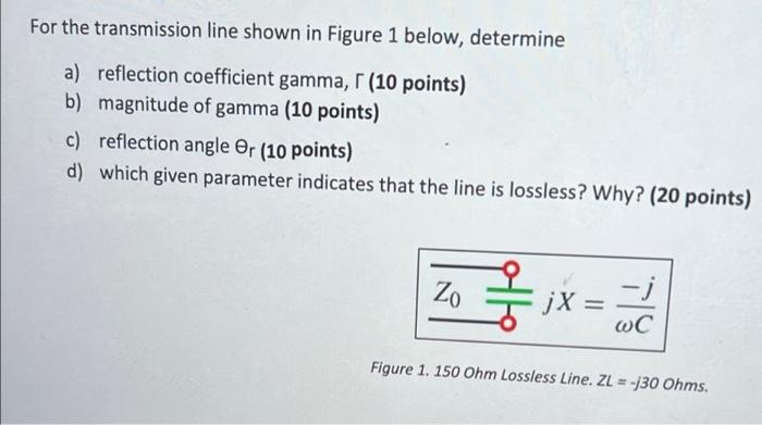 Solved For the transmission line shown in Figure 1 below, | Chegg.com