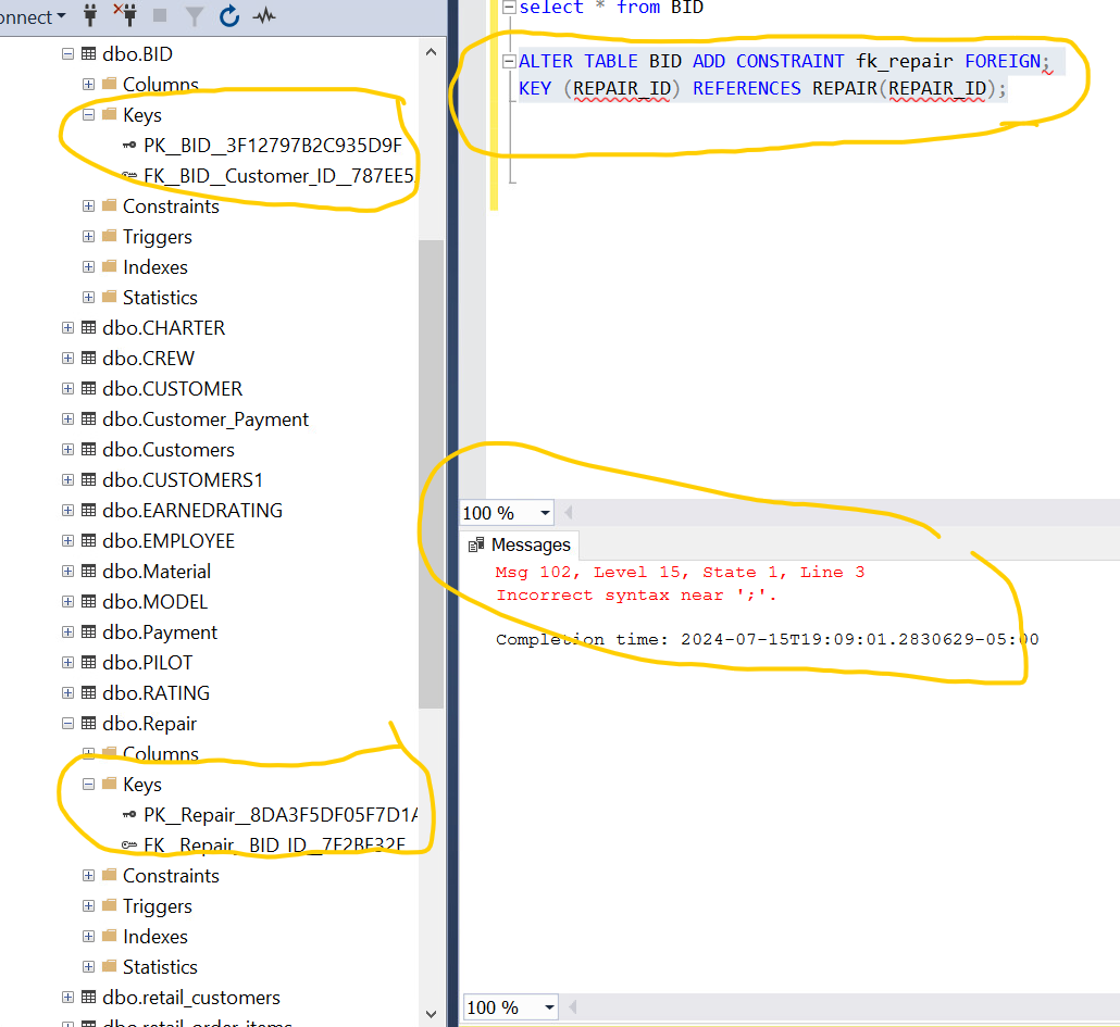 Solved I have two tables I created BID table and REPAIR | Chegg.com
