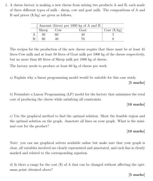 Solved 1. A cheese factory is making a new cheese from | Chegg.com