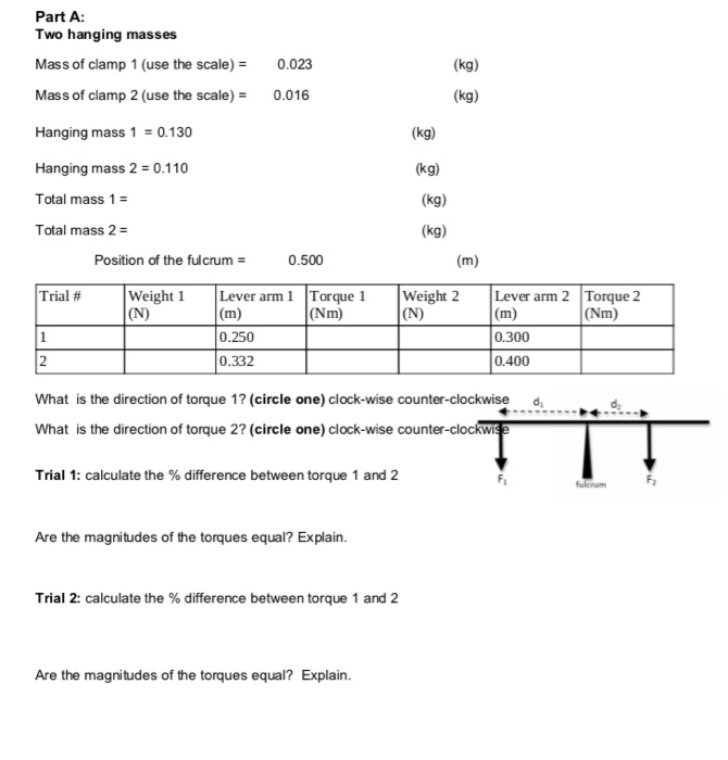 Solved Part A: Two hanging masses Mass of clamp 1 (use the | Chegg.com