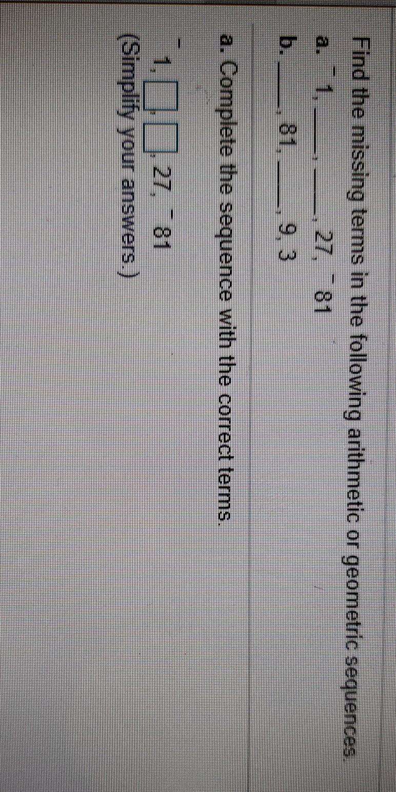 Solved Find the missing terms in the following arithmetic or | Chegg.com
