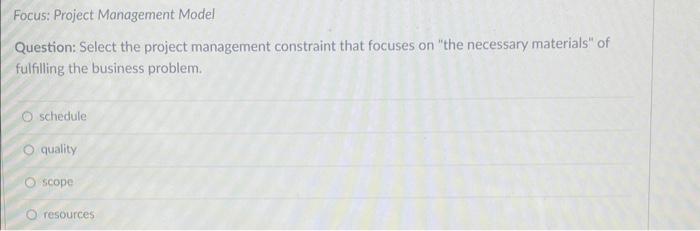 Solved Question: Select the project management constraint | Chegg.com