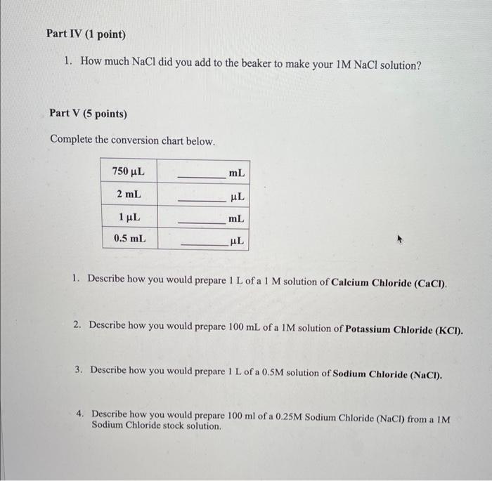 Solved 1. How much NaCl did you add to the beaker to make | Chegg.com