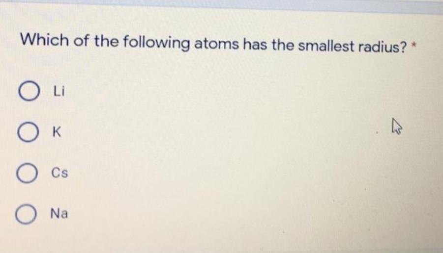 Solved Which of the following atoms has the smallest radius? | Chegg.com