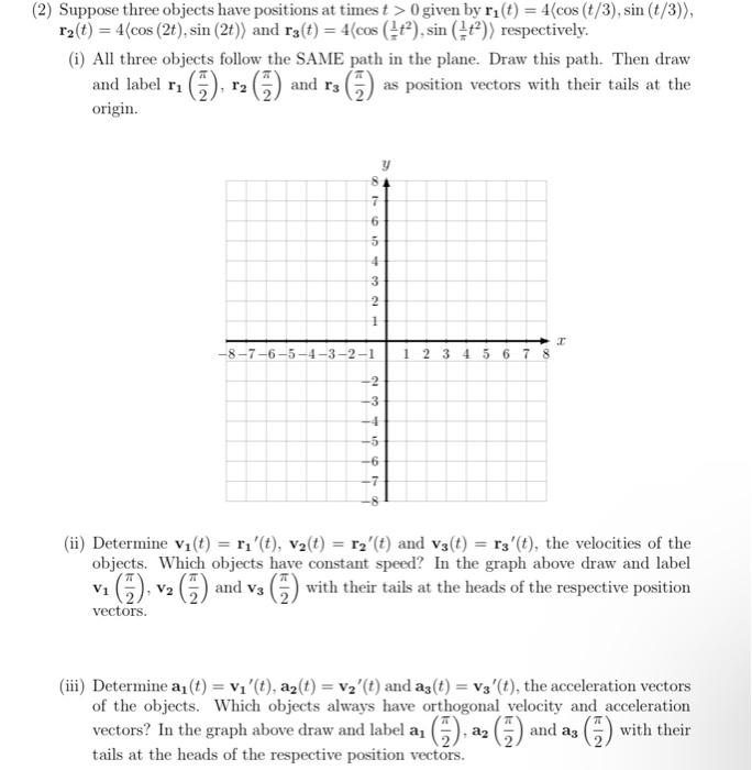 Solved (2) Suppose three objects have positions at times t>0 | Chegg.com