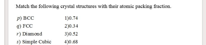 Solved Match the following crystal structures with their | Chegg.com