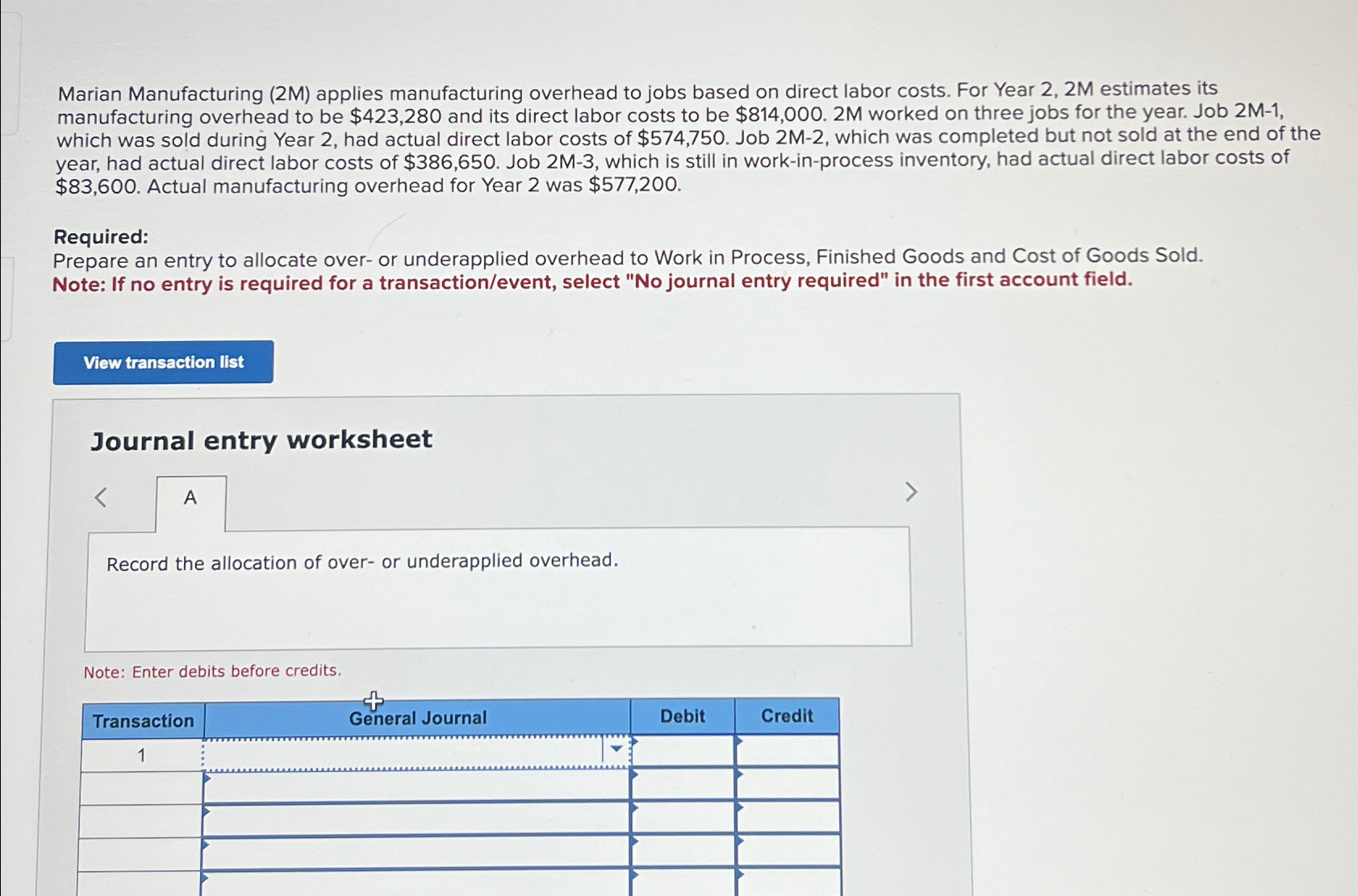 Solved Marian Manufacturing (2M) ﻿applies manufacturing | Chegg.com
