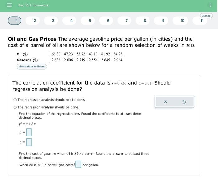 Solved Oil and Gas Prices The average gasoline price per | Chegg.com