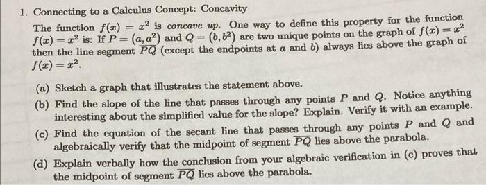 Solved 1. Connecting to a Calculus Concept: Concavity The | Chegg.com