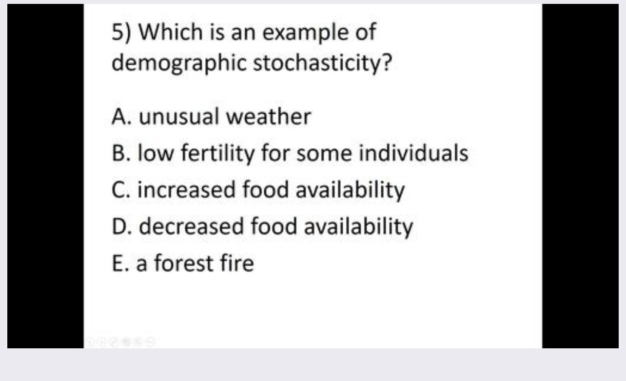 Solved Which is an example of demographic stochasticity?A. | Chegg.com