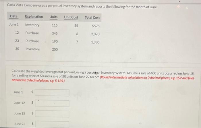 Solved Carla Vista Company uses a perpetual inventory system | Chegg.com