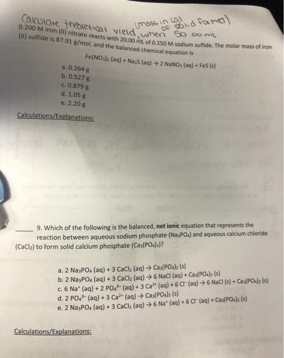 Solved massa ing of solid formea) when 50 oom Carotate | Chegg.com